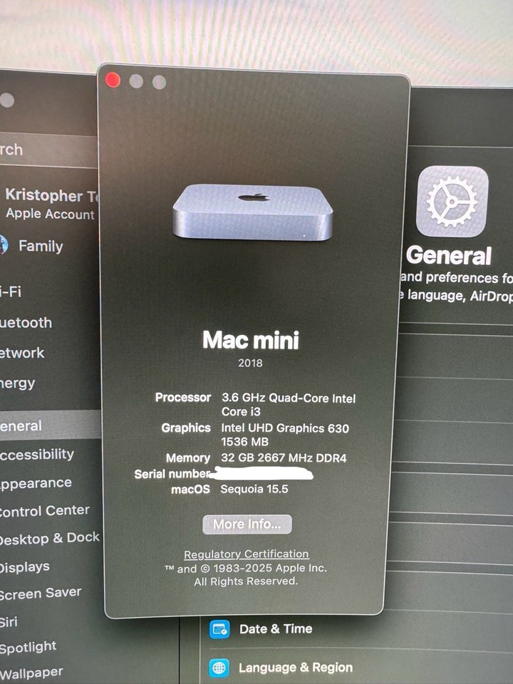 Apple Mac Mini A1993 Space Gray, 2018, I3 3.60GHz, 32 GB RAM, 128GB SSD ...