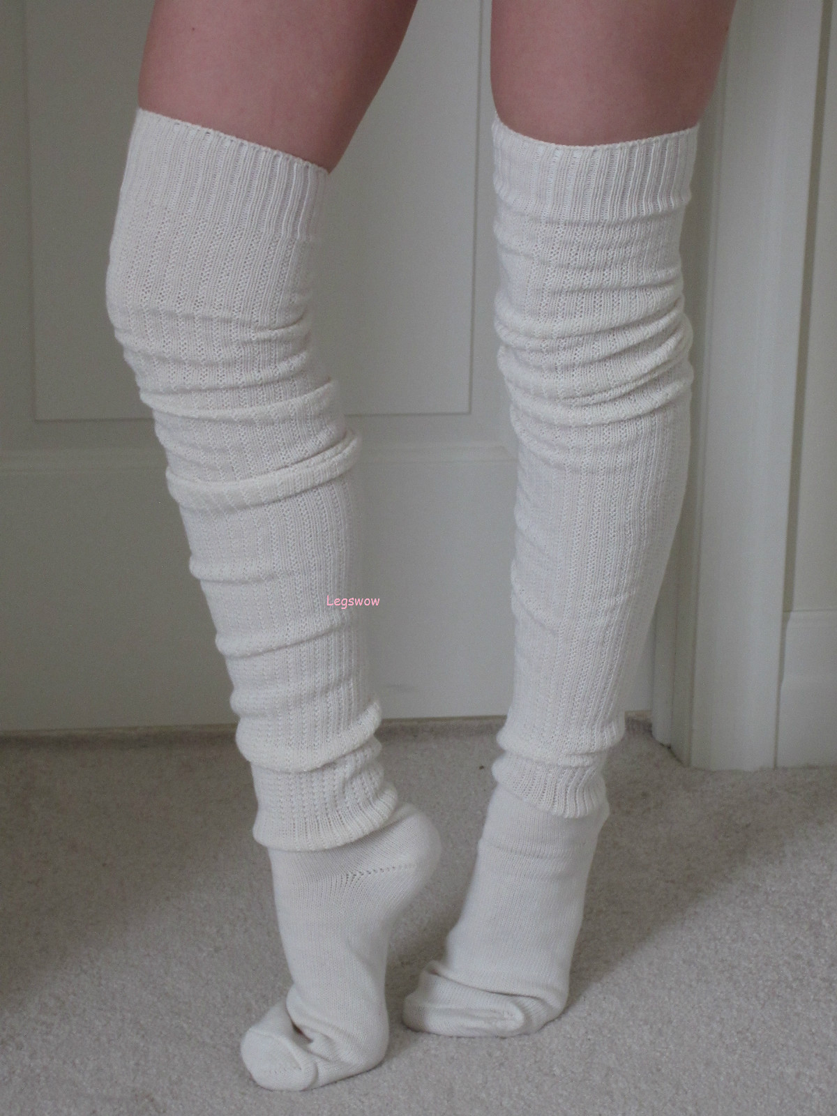 Long Over The Knee Slouch Socks OTK Thigh High Beige Black Loose ...