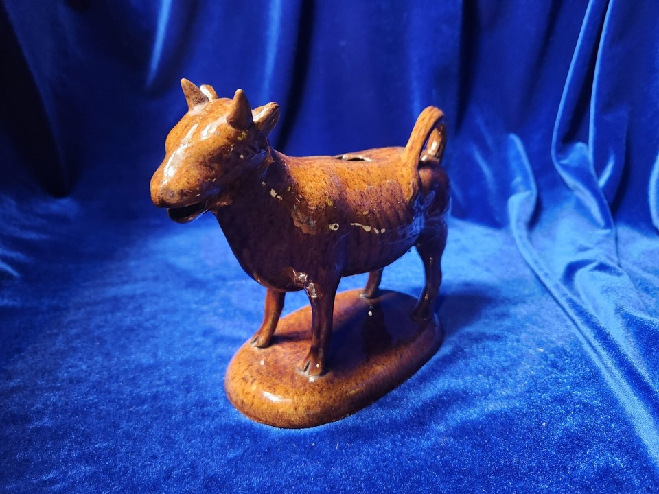 Antique Bennington Rockingham Yellow Ware Figural Cow Creamer | eBay