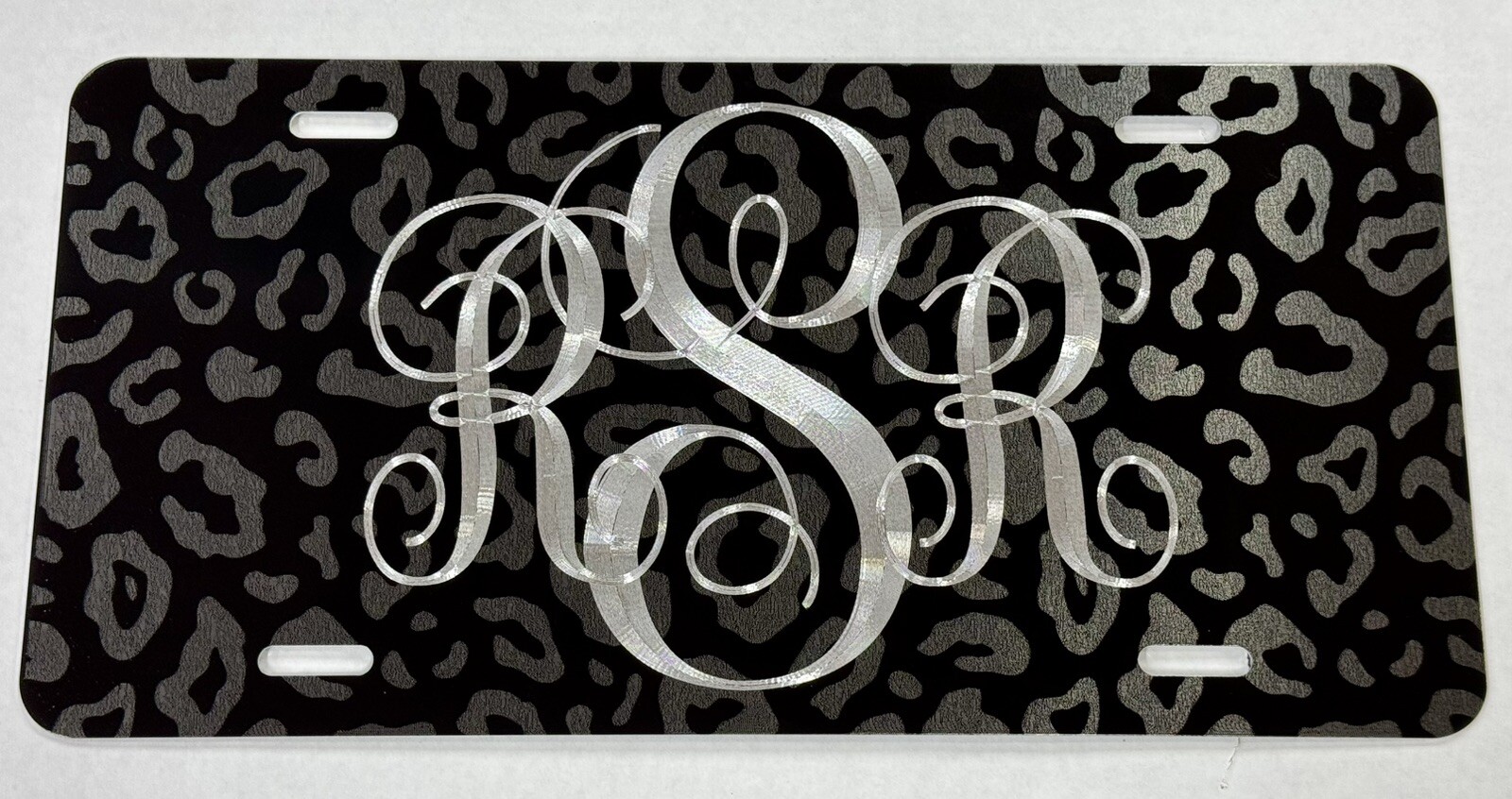 Custom Personalized Monogram Diamond Etched Leopard Print License Plate ...