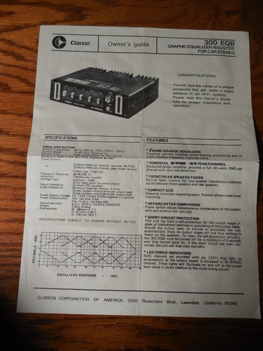 Clarion 300 EQB Equalizer Owners guide | eBay