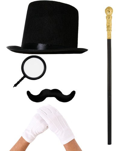 OLD ENGLISH GENT VICTORIAN MAN FANCY DRESS COSTUME CANE HAT MONOCLE ...