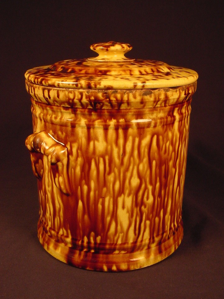 VERY RARE 1800s STORAGE JAR with LID FLINT ROCKINGHAM SPATTER GLAZE ...