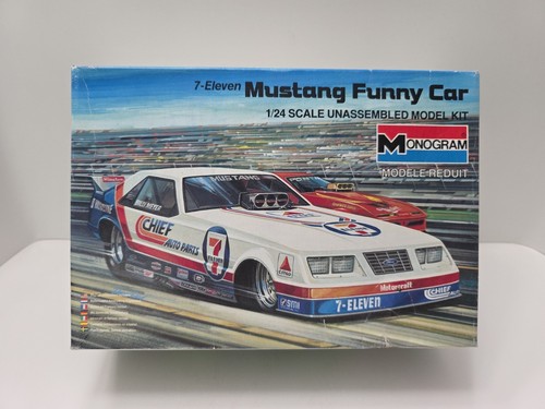 1985 Monogram 7-Eleven Mustang Funny Car Model Kit #2710 OPEN BOX ...