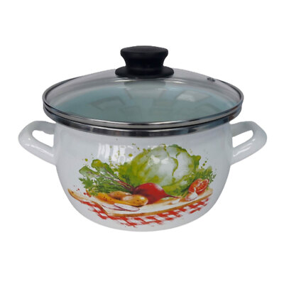 Stylish Enamel Stock Cooking Pot Glass Lid for Partyware - Vegetables ...