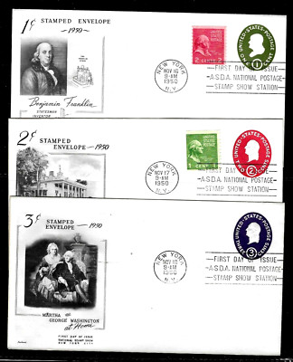 U532 + U533A + U534A Stamped Envelopes (1950) ASDA SHOW FDC SET ...