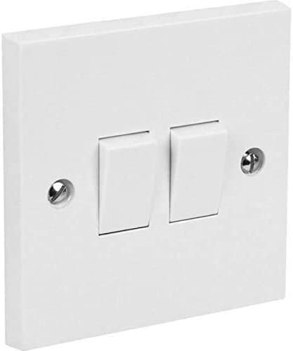 Light Switch 2 Gang 2 Way White Plastic, 10 AMP Double Light Switch ...