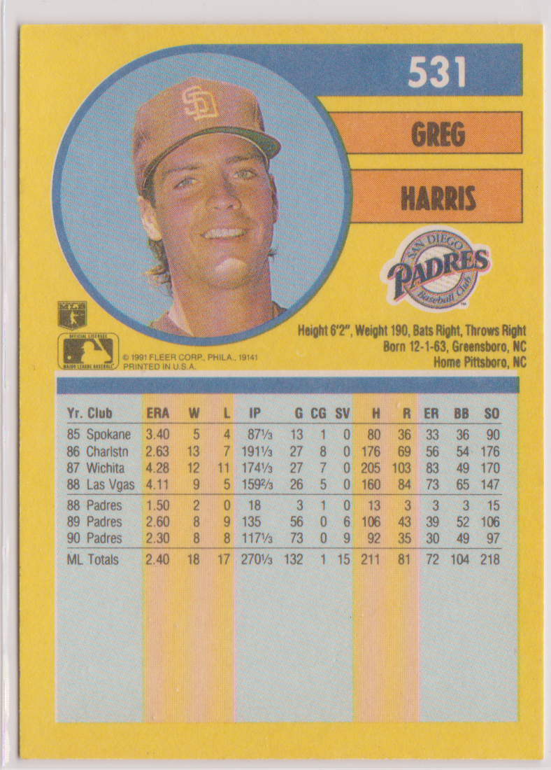 1991 Fleer - #531 Greg Harris for sale online | eBay