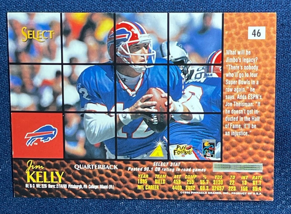 1996 SELECT #46 JIM KELLY (BUFFALO BILLS) FOOTBALL CARD | eBay