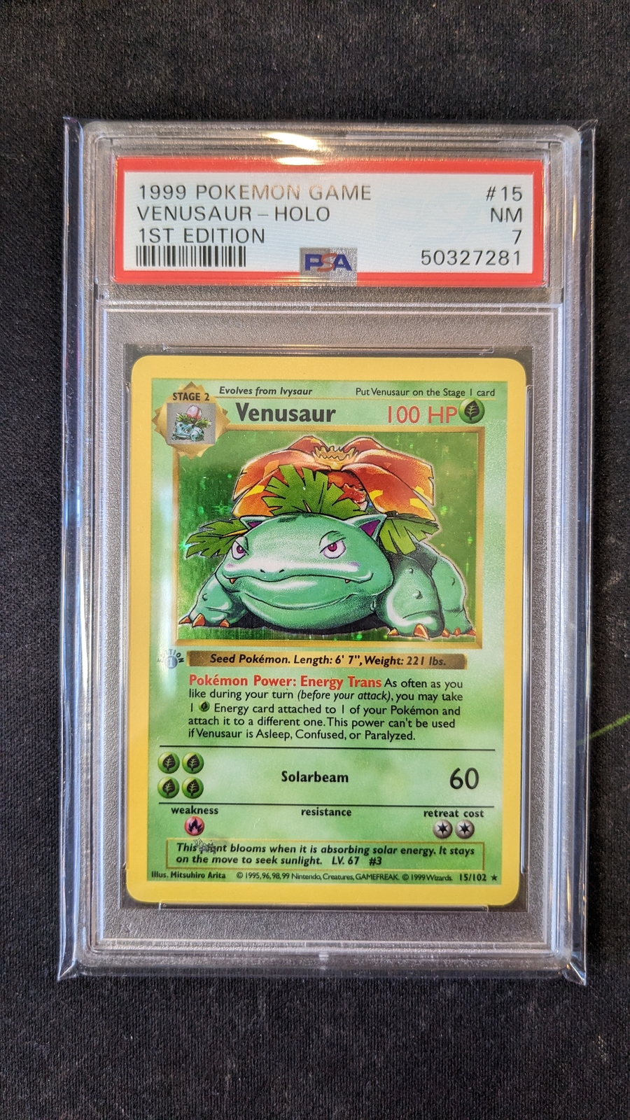 Venusaur 15/102 1st Edition Base Set Shadowless Holo Pokemon Card PSA 7 ...
