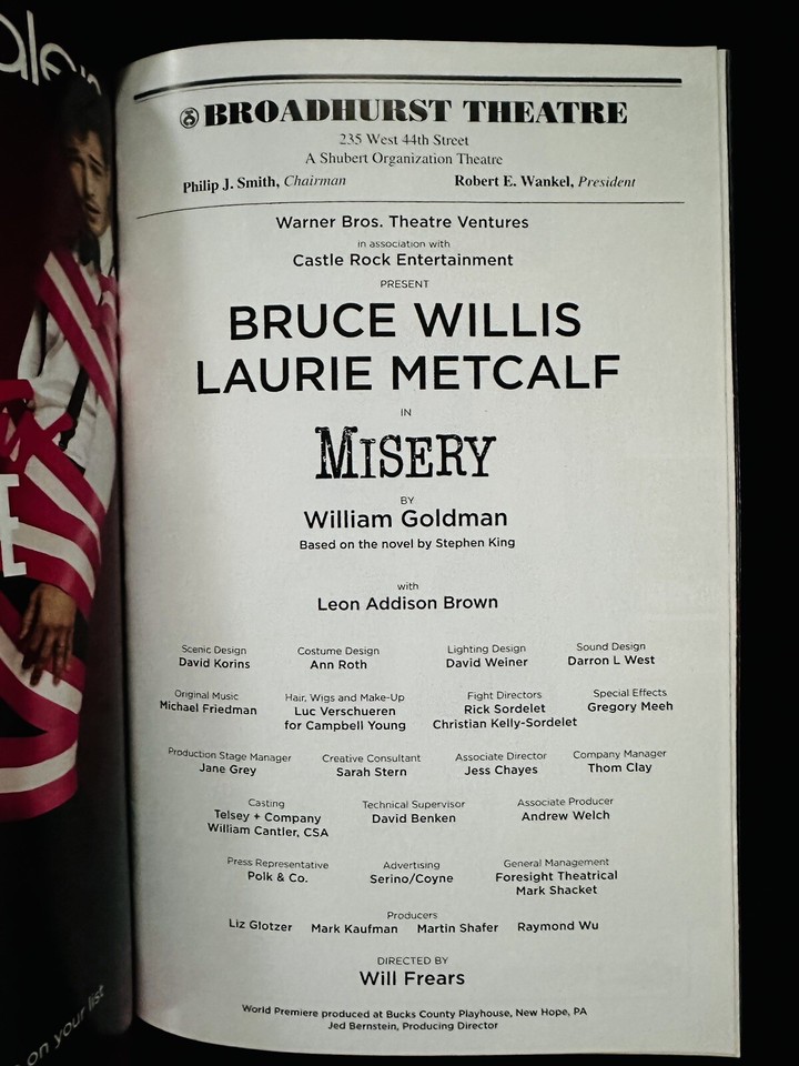Bruce Willis & Laurie Metcalf signed Misery Playbill Broadway in person | eBay