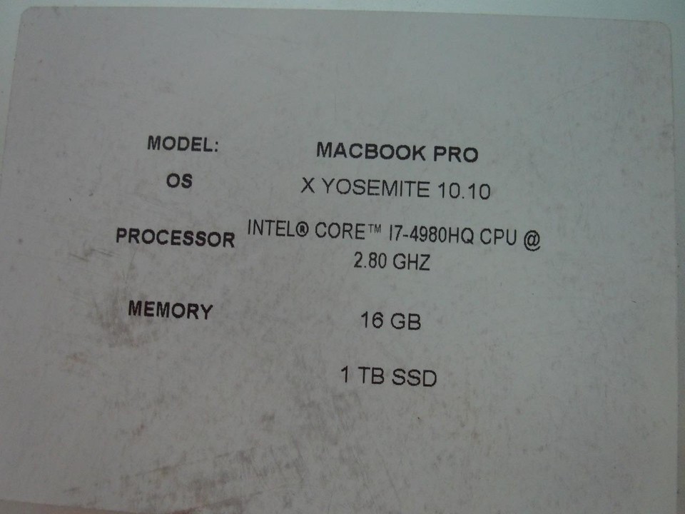 Apple MacBook Pro A1398 (Late 2013) Core i7-4980HQ 2.80GHz 16GB 1TB SSD ...