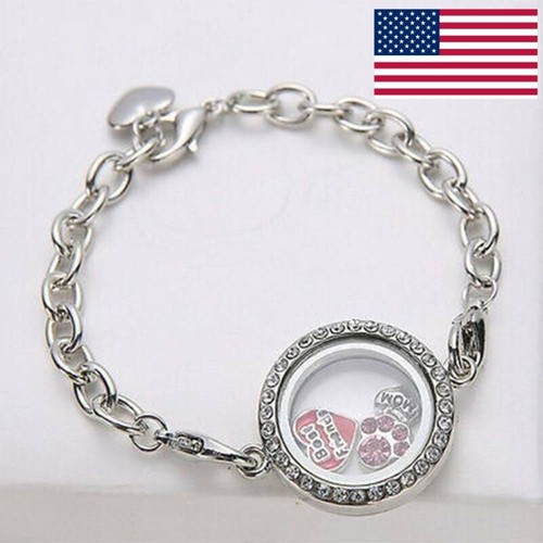 Fashion Living Memory Floating Charms Glass Round Locket DIY Bracelet ...
