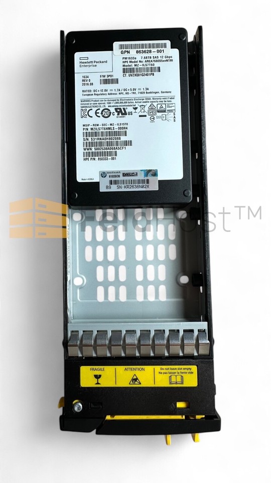 HP HPE StoreServ 3PAR 8000 SSD 863460-001 P9L83B SFF 7.68TB SAS 12G 2.5 ...