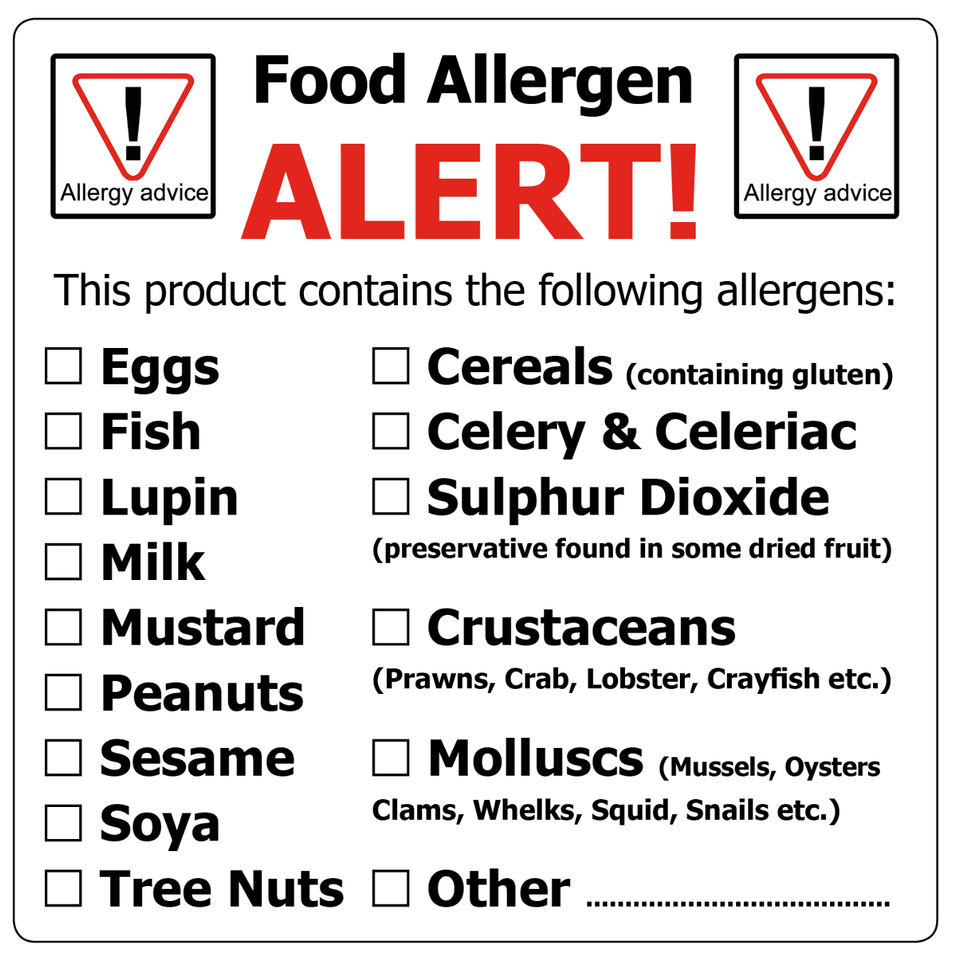 Food Allergy / Allergen Advice Warning Stickers - Professionally ...