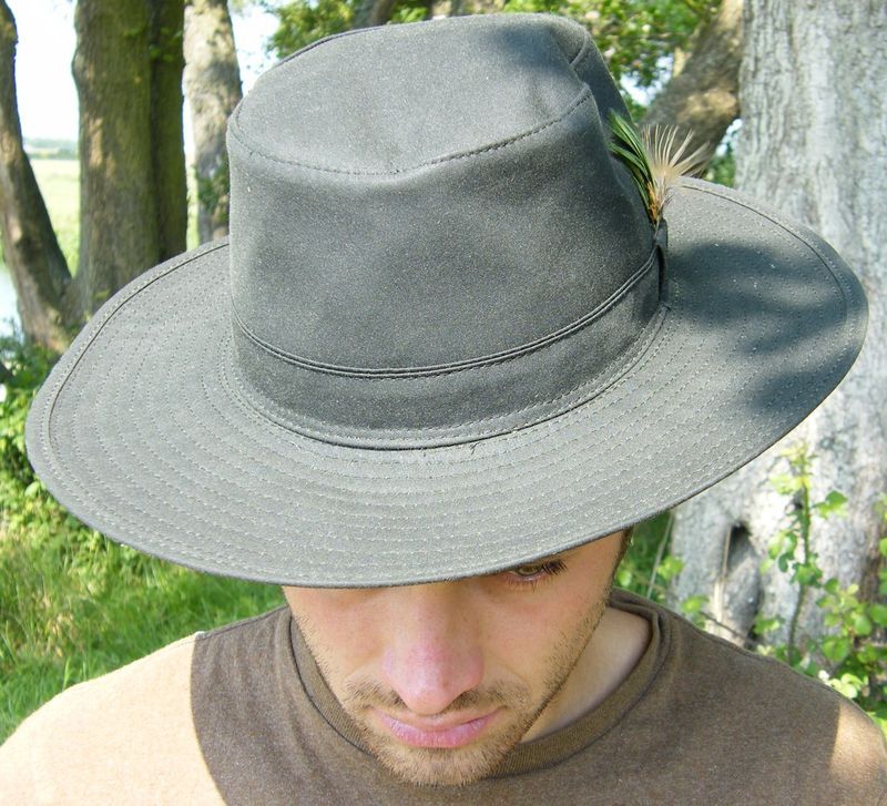 New Wax Cotton Australian Bushman Hat Feather Olive Green Size XS - XXL ...