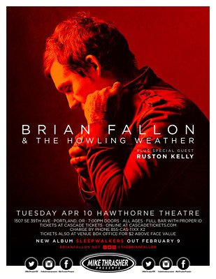 BRIAN FALLON & HOWLING WEATHER 2018 PORTLAND CONCERT TOUR POSTER ...