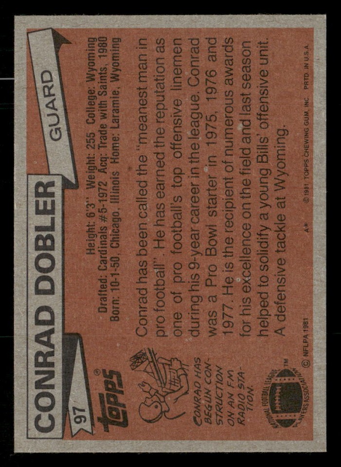 1981 Topps #97 Conrad Dobler | eBay