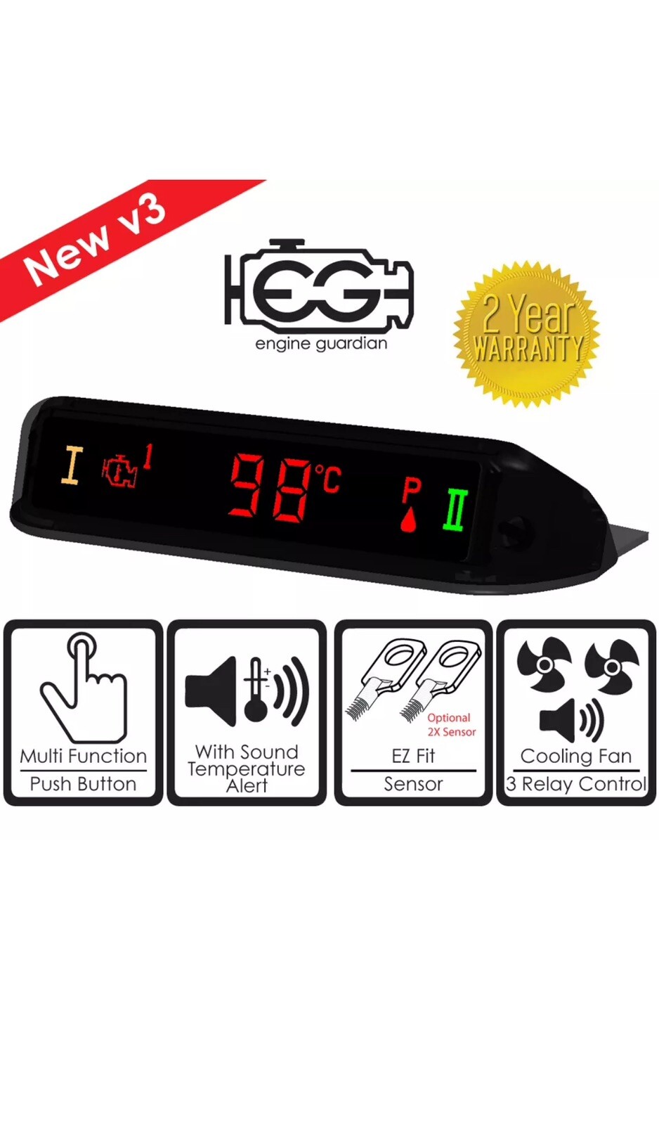 ENGINE GUARDIAN EG3 WATCHDOG TEMPERATURE SENSOR GAUGE & OVERHEATING ...