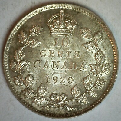 1920 UNC Canada Silver Ten Cent Coin 10c Canadian Uncirculated George V ...