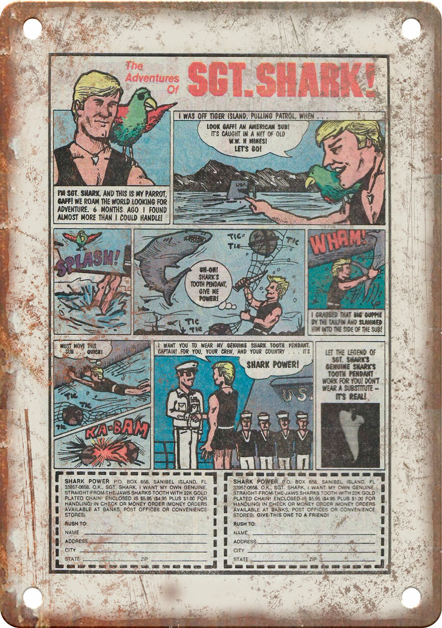 Sgt. Shark Retro Comic Book Ad 12" x 9" Reproduction Metal Sign J779 | eBay