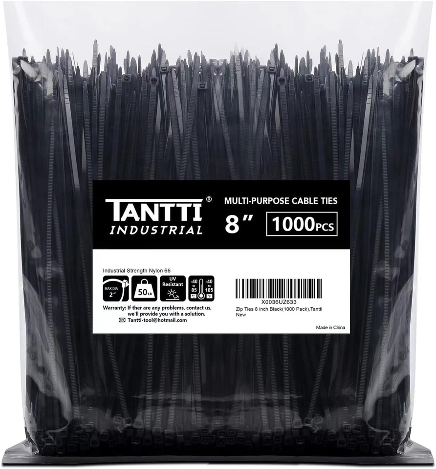 Zip Ties 8 Inch Black Zip Ties 1000 Pack, Wire Ties with 50Lb Tensile ...