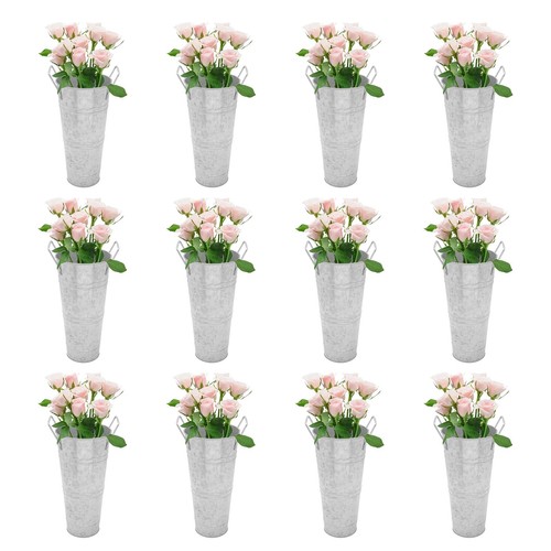 9 Inch 12 Pcs Silver Metal Flower Buckets Wedding Flower Display Flower ...