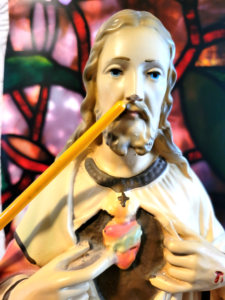 Vintage Tall Sacred Heart of Jesus Chalkware Catholic Religious Statue ...