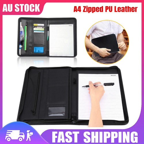 A4 Zipped Conference Folder Business Faux Leather Document Bag ...