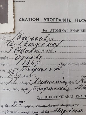 #830 Greece Document For Man Born In 1887 At Pireas Piraeus 1940 | eBay