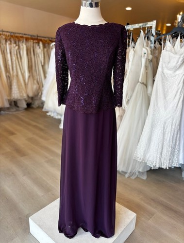 Plum Lace Sequin Mother of the Bride Dress Long Formal Gown 3/4 Sleeve ...