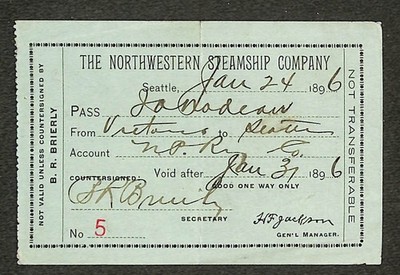 The Northwestern Steamship Co. - Steamship One Way Ticket - 1896 | eBay