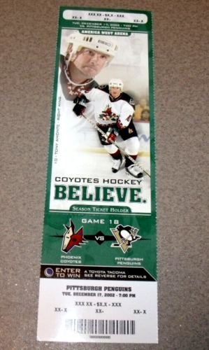 Phoenix Coyotes 12/17/2002 Full PROOF Ticket vs Pittsburgh Ramzi Abid ...
