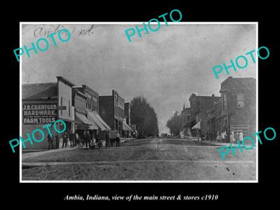 OLD 8x6 HISTORIC PHOTO OF AMBIA INDIANA THE MAIN STREET & STORES c1910 ...