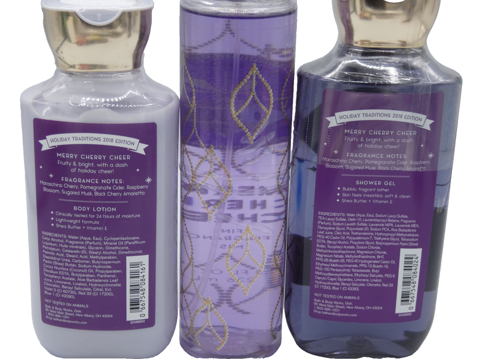 Bath Body Works MERRY CHERRY CHEER (3 PACK) MIST SHOWER GEL LOTION ...