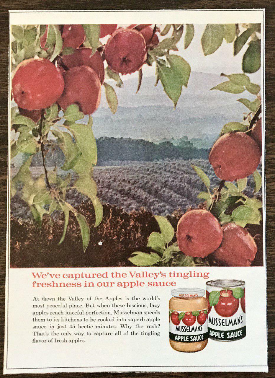1965 Musselmans Apple Sauce Print Ad We Captured the Valleys Tingling ...