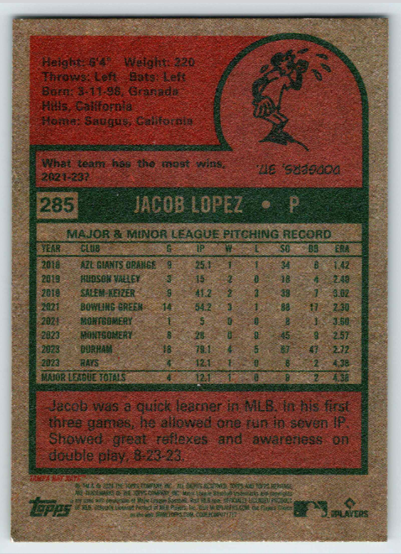 2024 Topps Heritage Jacob Lopez Rookie Tampa Bay Rays #285 | eBay