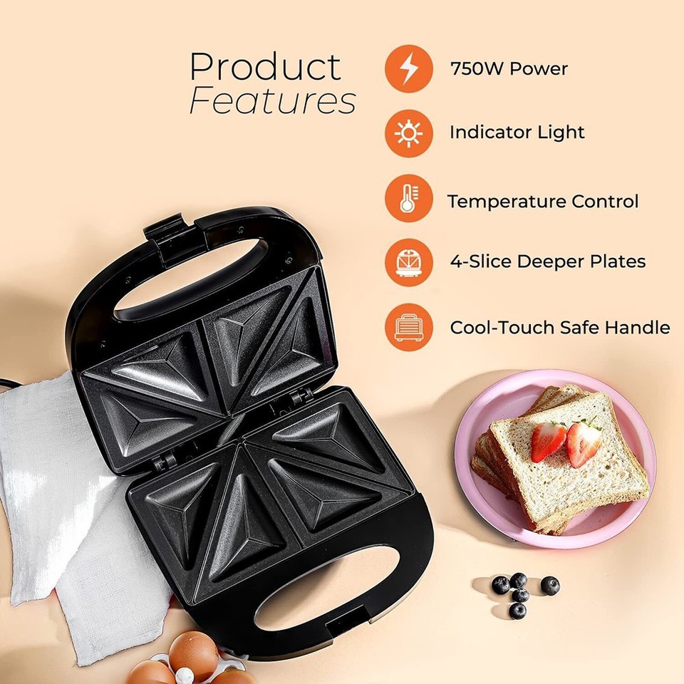 Deep Fill Sandwich Toaster Toastie Maker Non Stick Stainless Steel ...