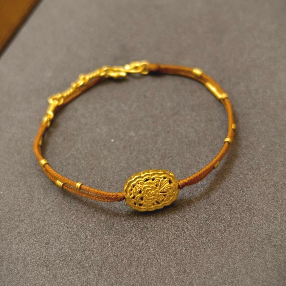 18k Gold Plated Peony Flower Beaded Bracelet with Hollowed-Out Filigree ...