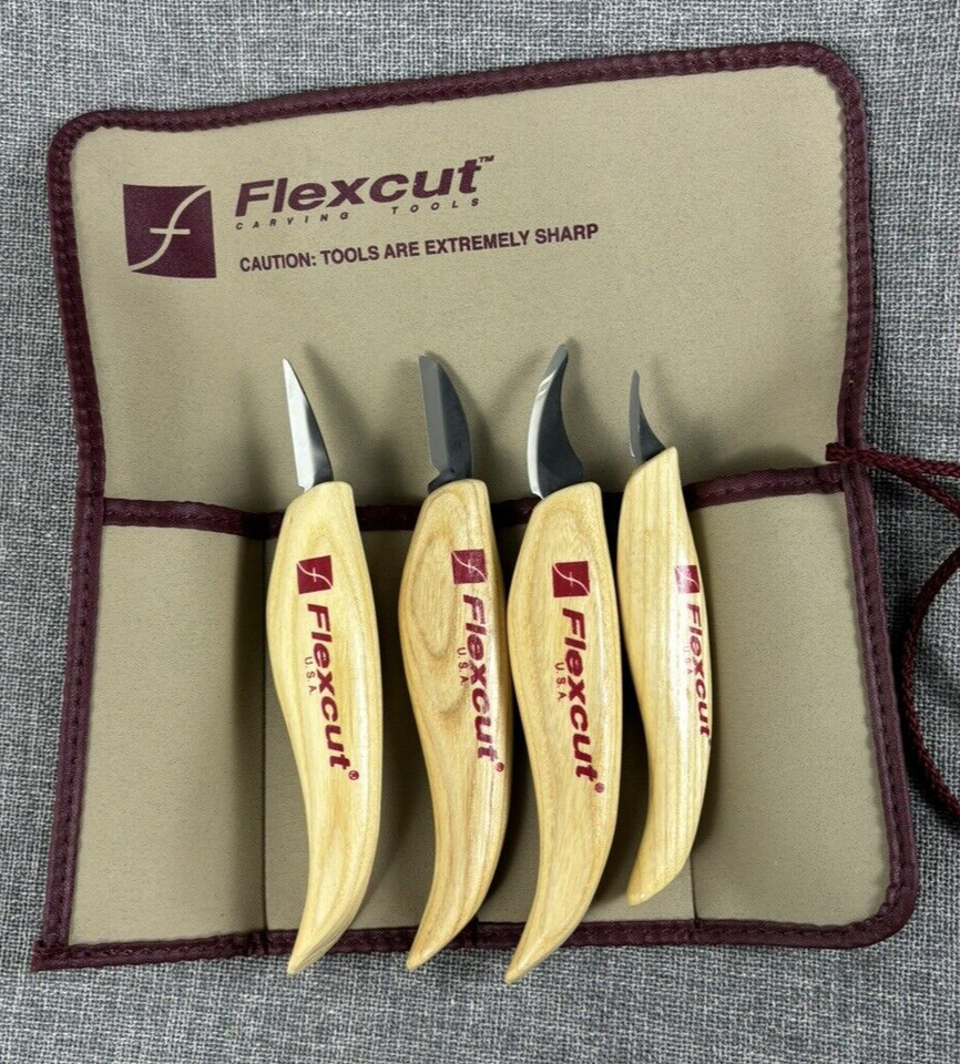FLEXCUT Wood Carving Kit - 4 Piece with Solid Ash Handle Knife set # ...