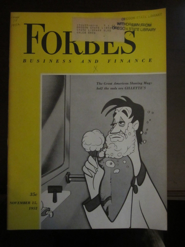 Forbes Business Magazine November 1952 Gillette Great American Shaving ...