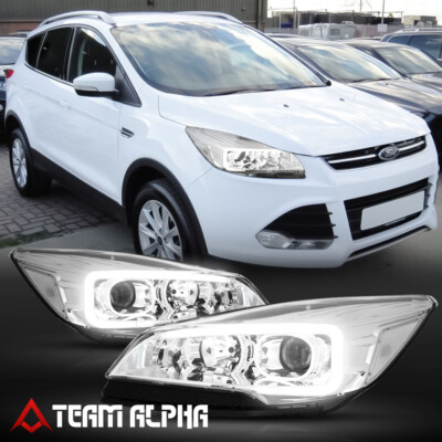 Fits 2013-2016 Ford Escape{LED C-BAR DRL}Chrome/Clear Corner Projector ...
