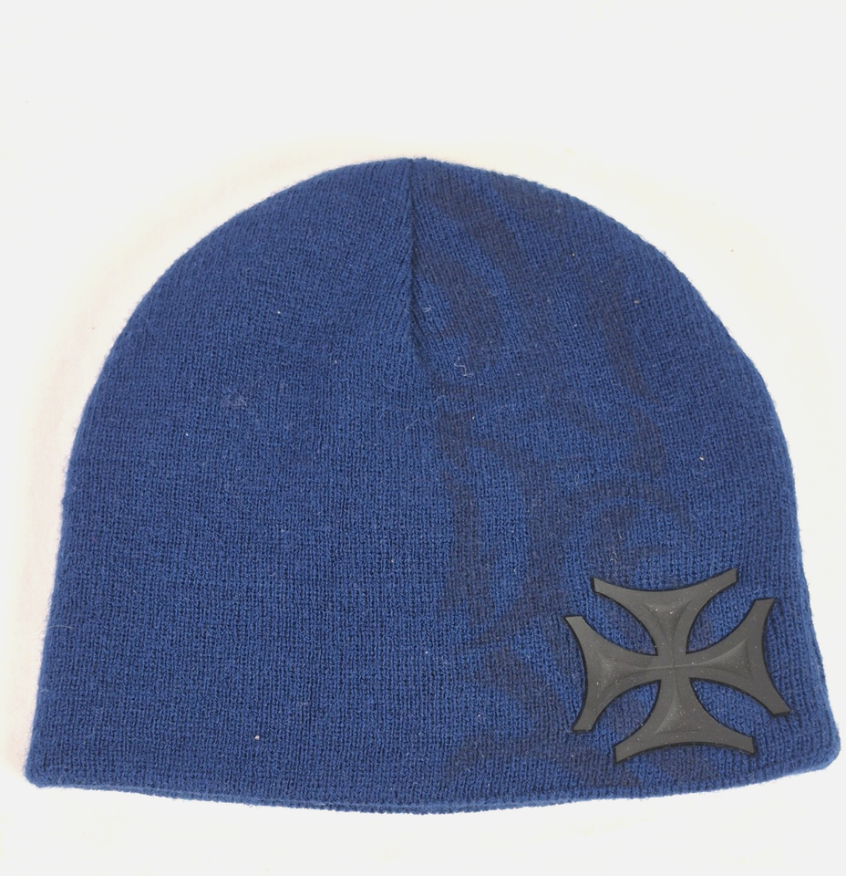 Lot of 2 Maltese Iron Cross Beanie Knit Caps Choppers Black Blue Biker ...