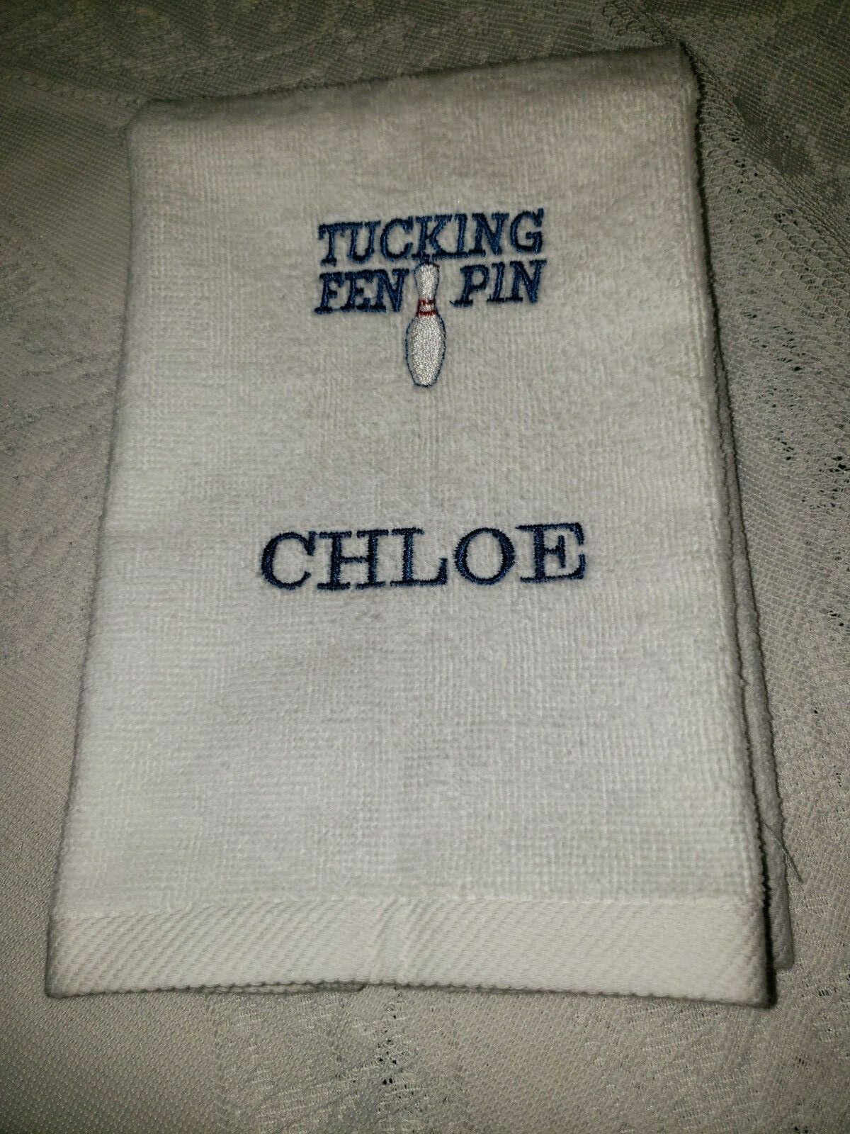Bowling Towel with gold grommet for hanging ~Tucking Fen Pin~NAME FREE ...