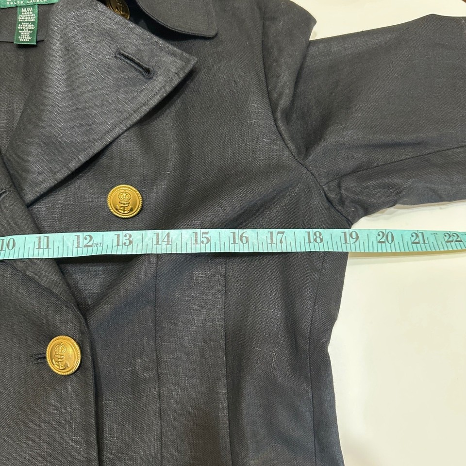 Lauren Ralph Lauren Linen Military Blazer Womens M Gold Button Captain ...