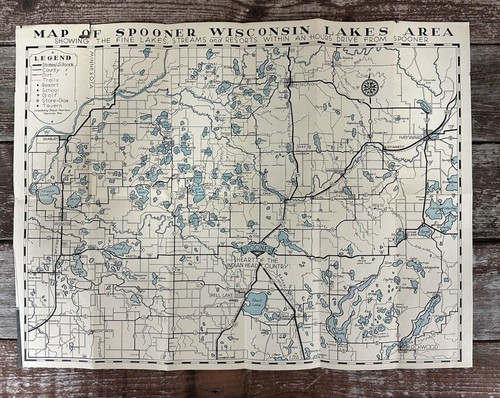 SPOONER WISCONSIN VACATION MAP / BROCHURE - CIRCA 1940’s RARE ORIGINAL ...