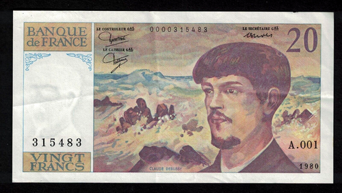 FRANCE 20 FRANCS DEBUSSY FRANCE 1980 rare A 001 Bank-note paper money ...