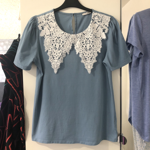 George Size 12 Pit To Pit 19 inch Blue With White Lace Collar Short ...