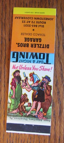 HILLBILLY MATCHBOOK COVER: DITZLER TEXACO GAS STATION TOWING MATCHCOVER ...