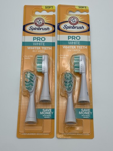 (x4) Spinbrush Pro White Soft Replacement Refill Heads Fits All PRO ...